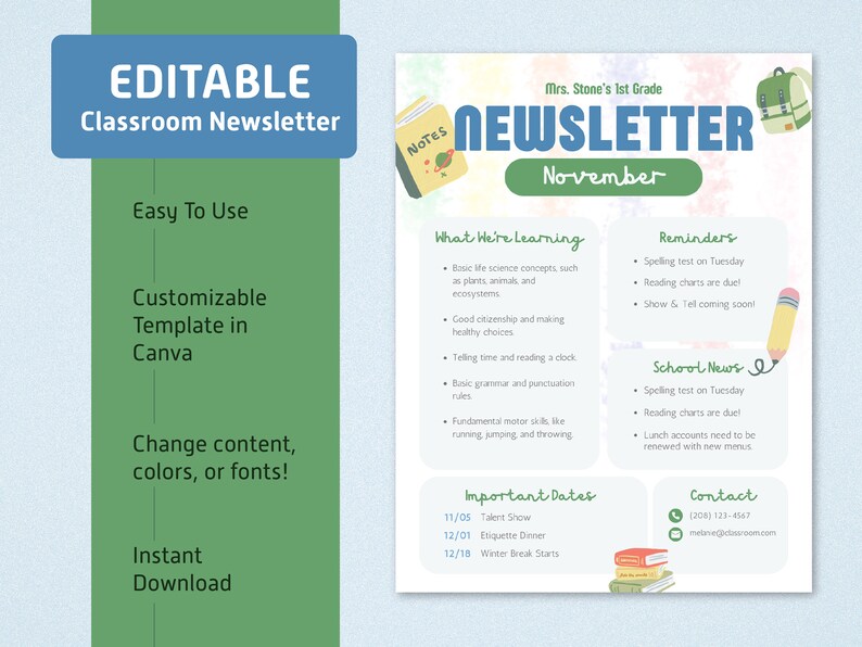 Editable Classroom Newsletter Template in Canva - Etsy