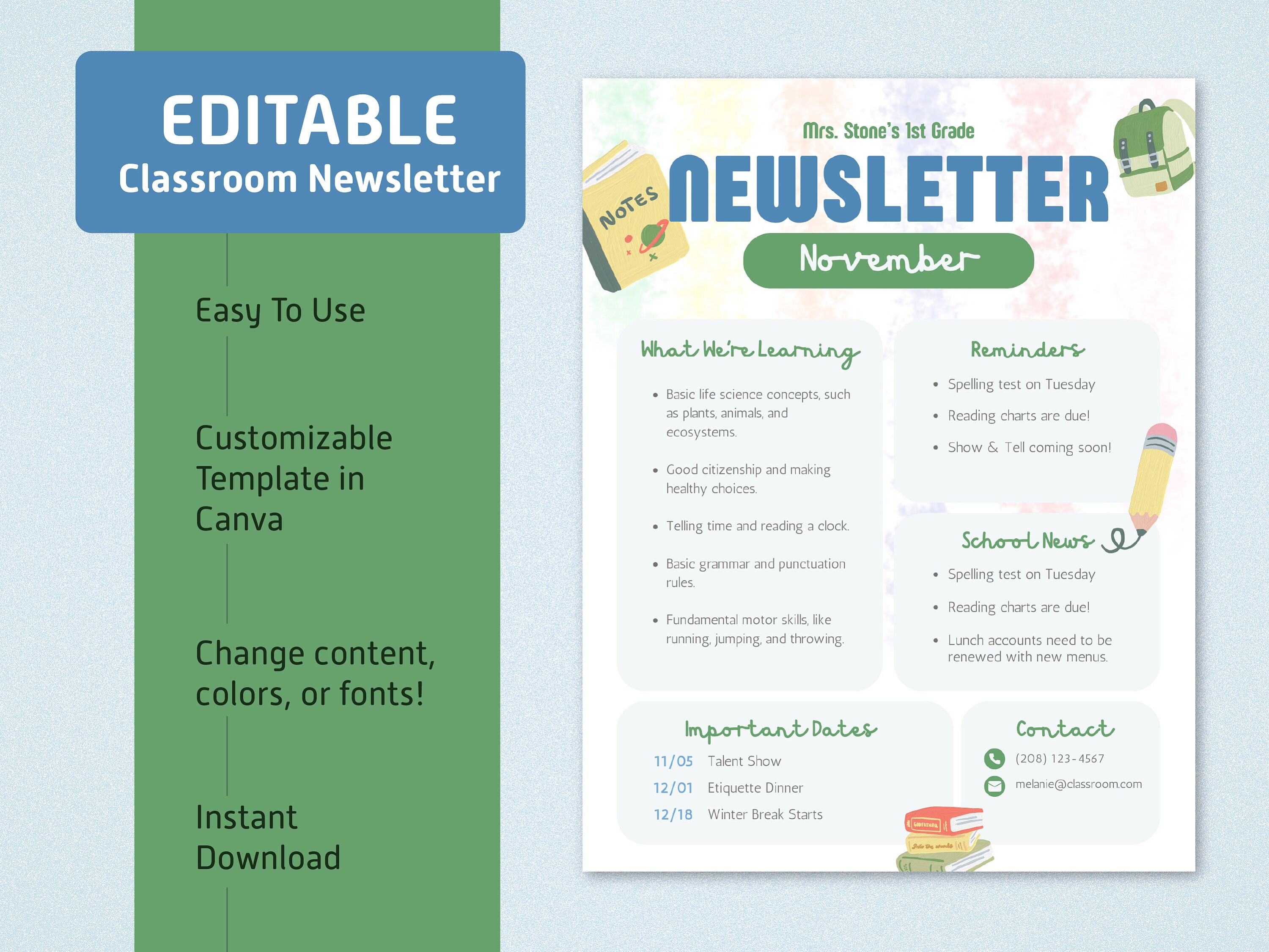 Editable Classroom Newsletter Template in Canva - Etsy