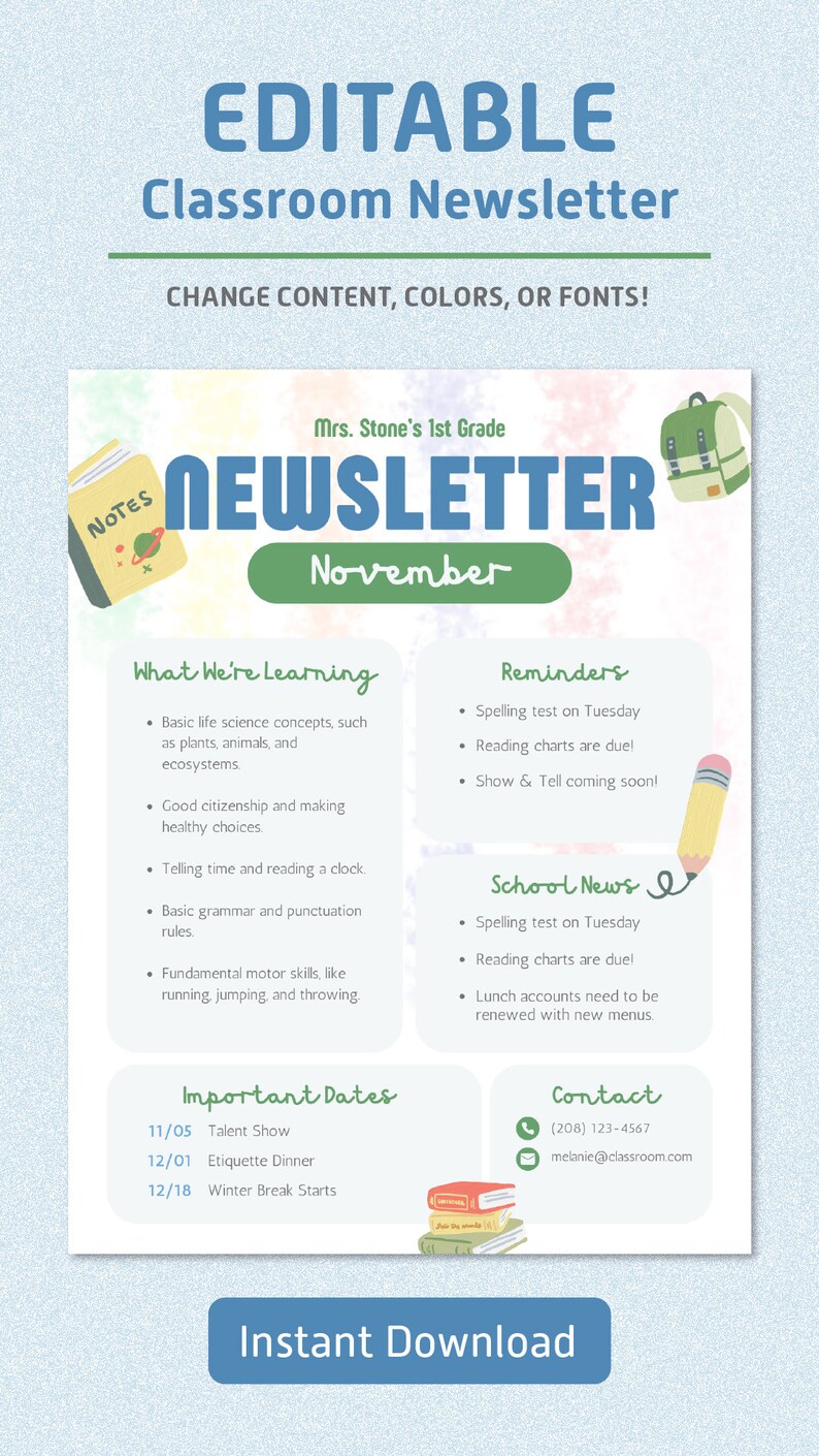 Editable Classroom Newsletter Template in Canva - Etsy