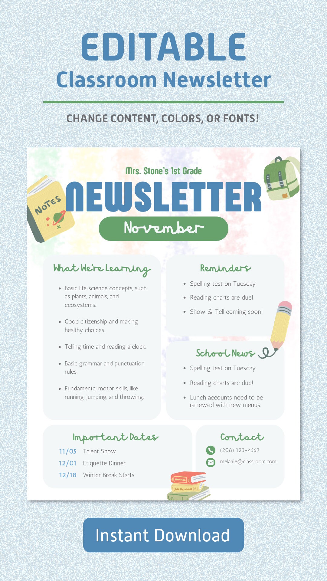 Editable Classroom Newsletter Template in Canva - Etsy