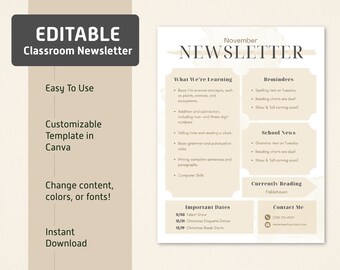 Editable Classroom Newsletter Template in Canva - Etsy
