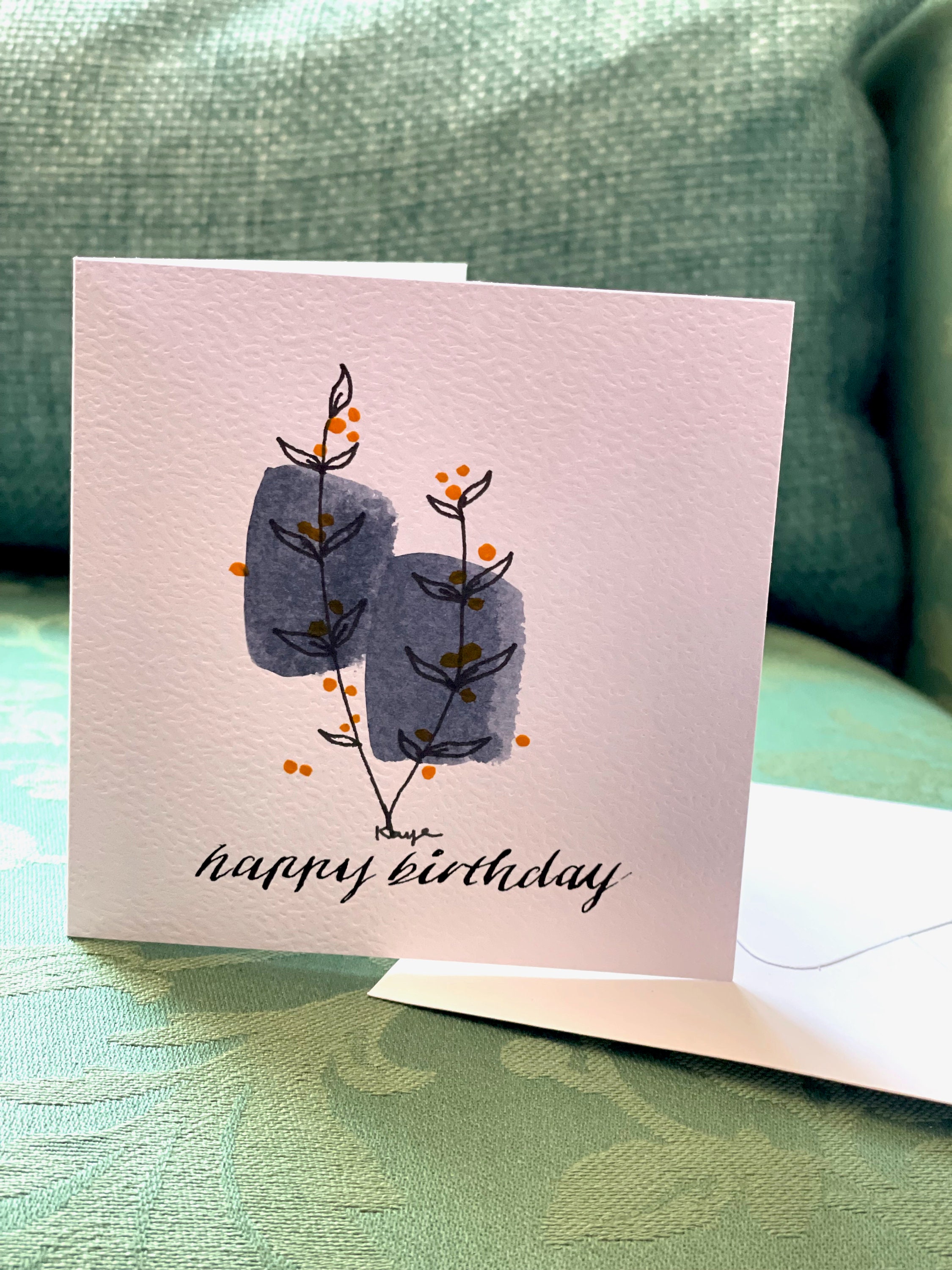 Handmade Happy Birthday Card Grey Ink Drawing Card Aesthetic ...