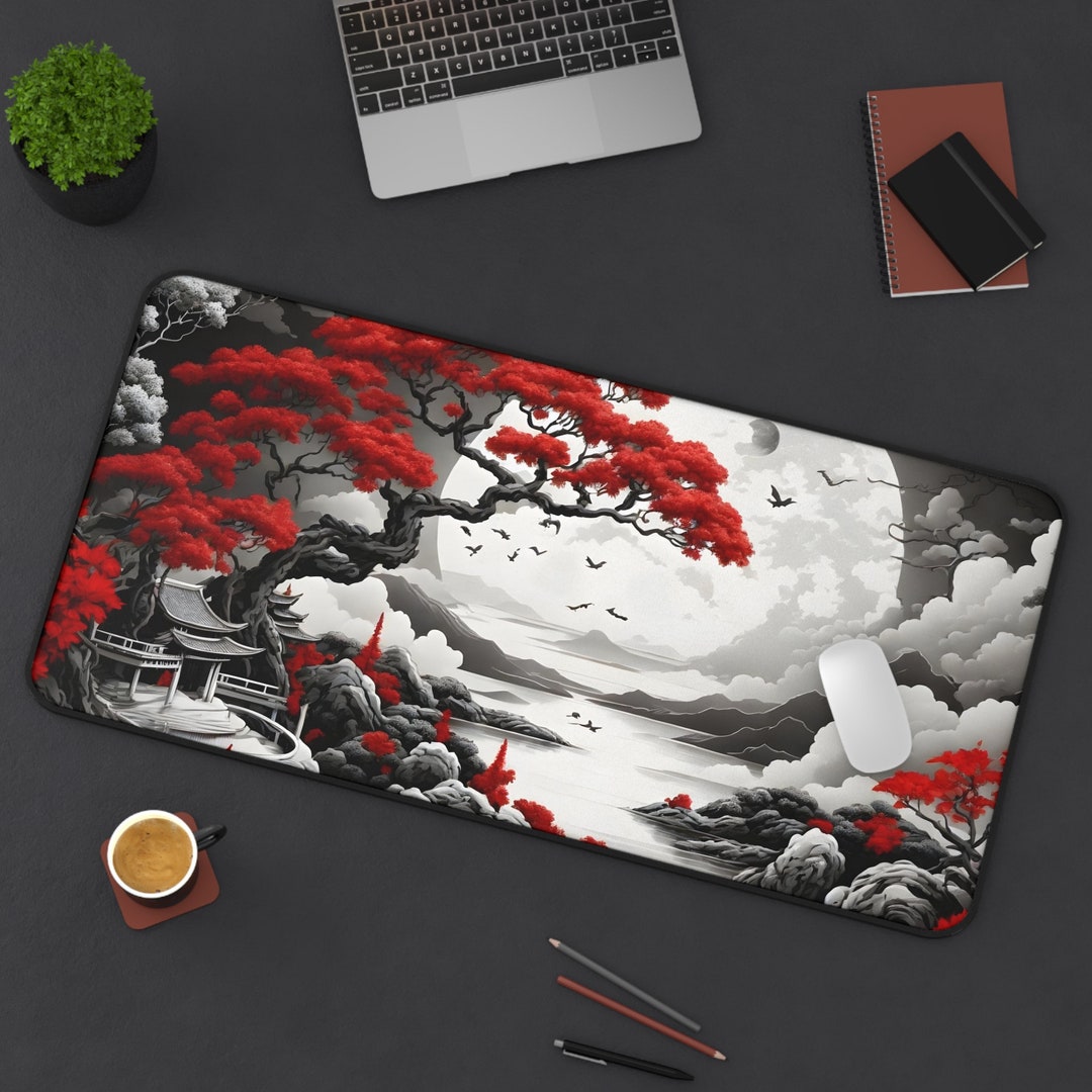Red White Black Asian Landscape Desk Mat Chinese Landscape Desk Mat ...