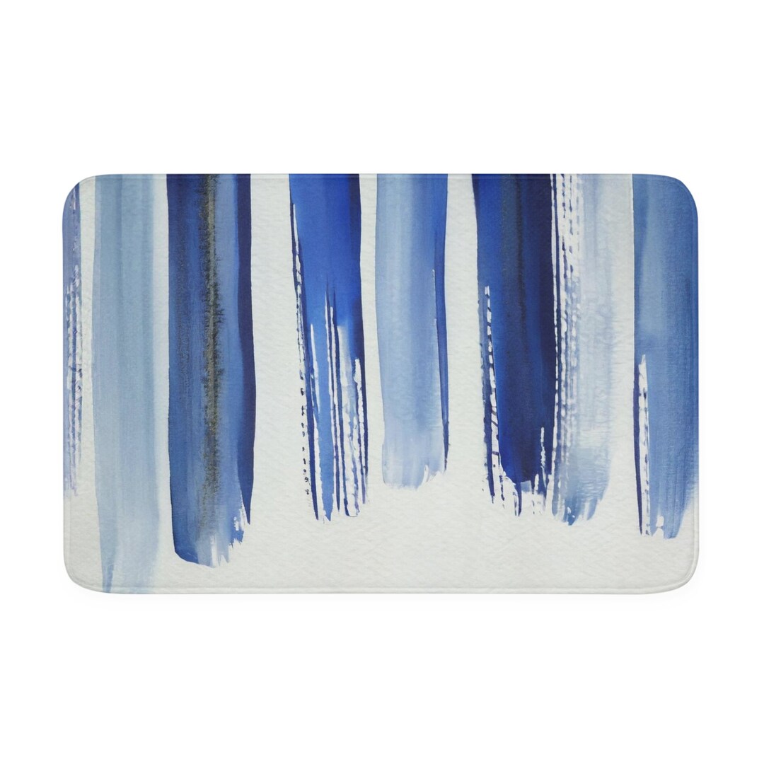 Watercolor Blue Wash Lines Abstract Art Memory Foam Bath Mat - Etsy