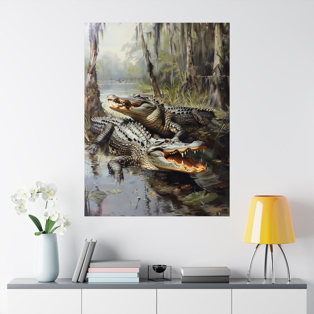 Alligators in Swamp Poster Florida Gators Colorful Picture Alligator ...