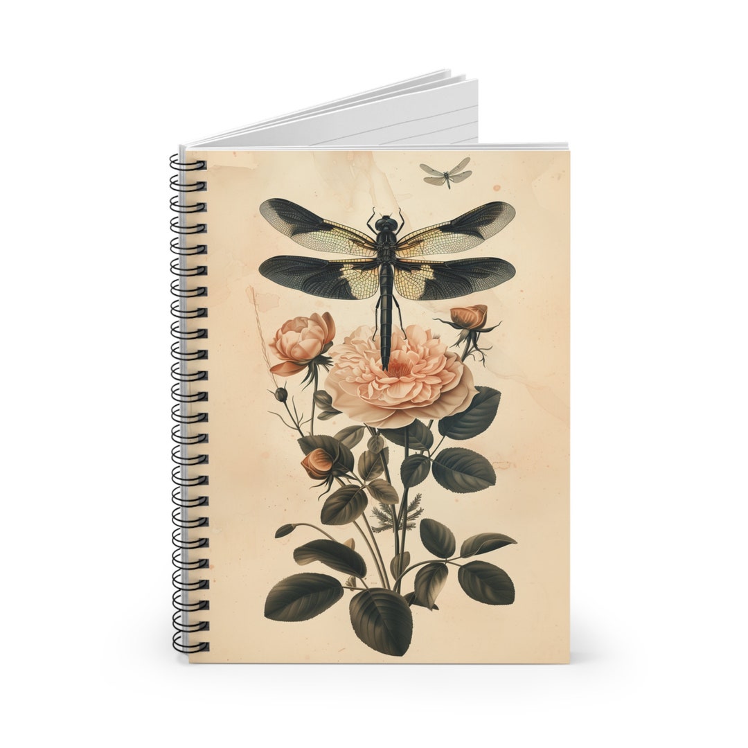 Dragonfly Vintage Floral Botanical Spiral Notebook, Dragonfly ...