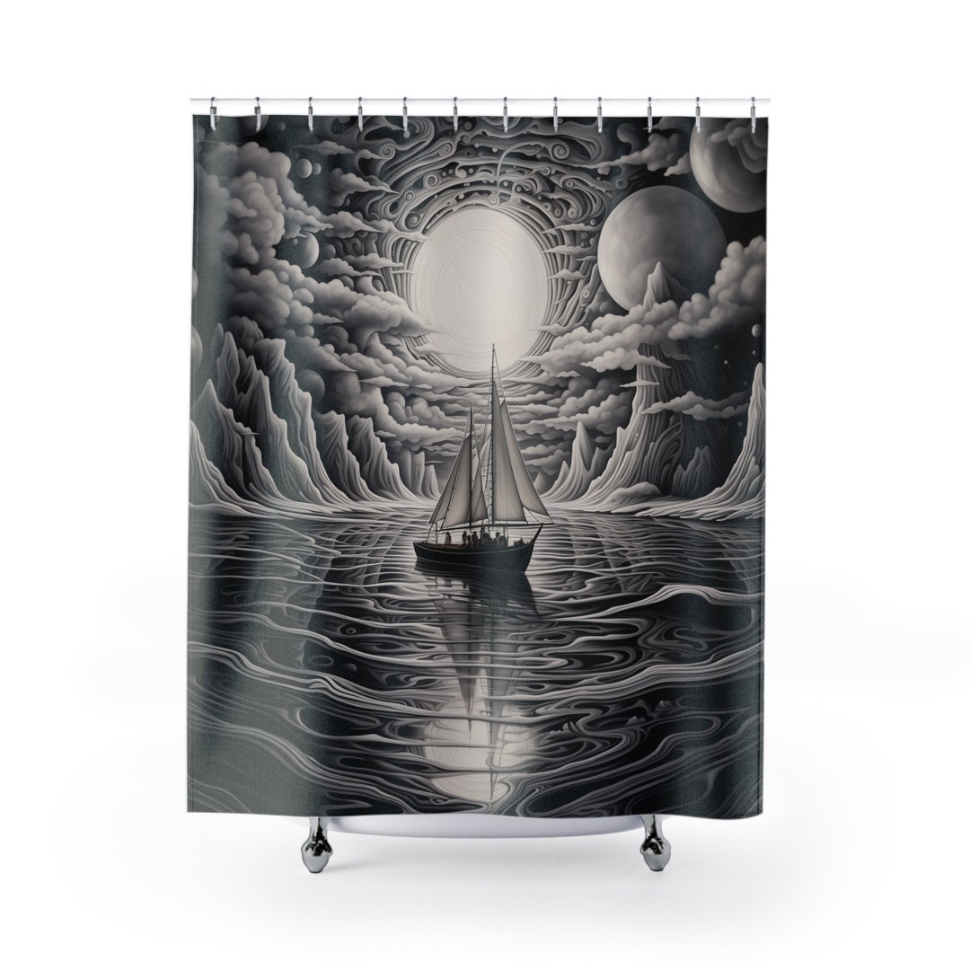 Sailboats Cosmic Art Black & White Psychedelic Dreamscape Solarizing ...