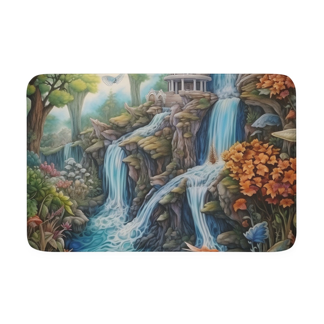 Fairy Tale Bright Blue Waterfall Watercolor Colorful Art - Etsy