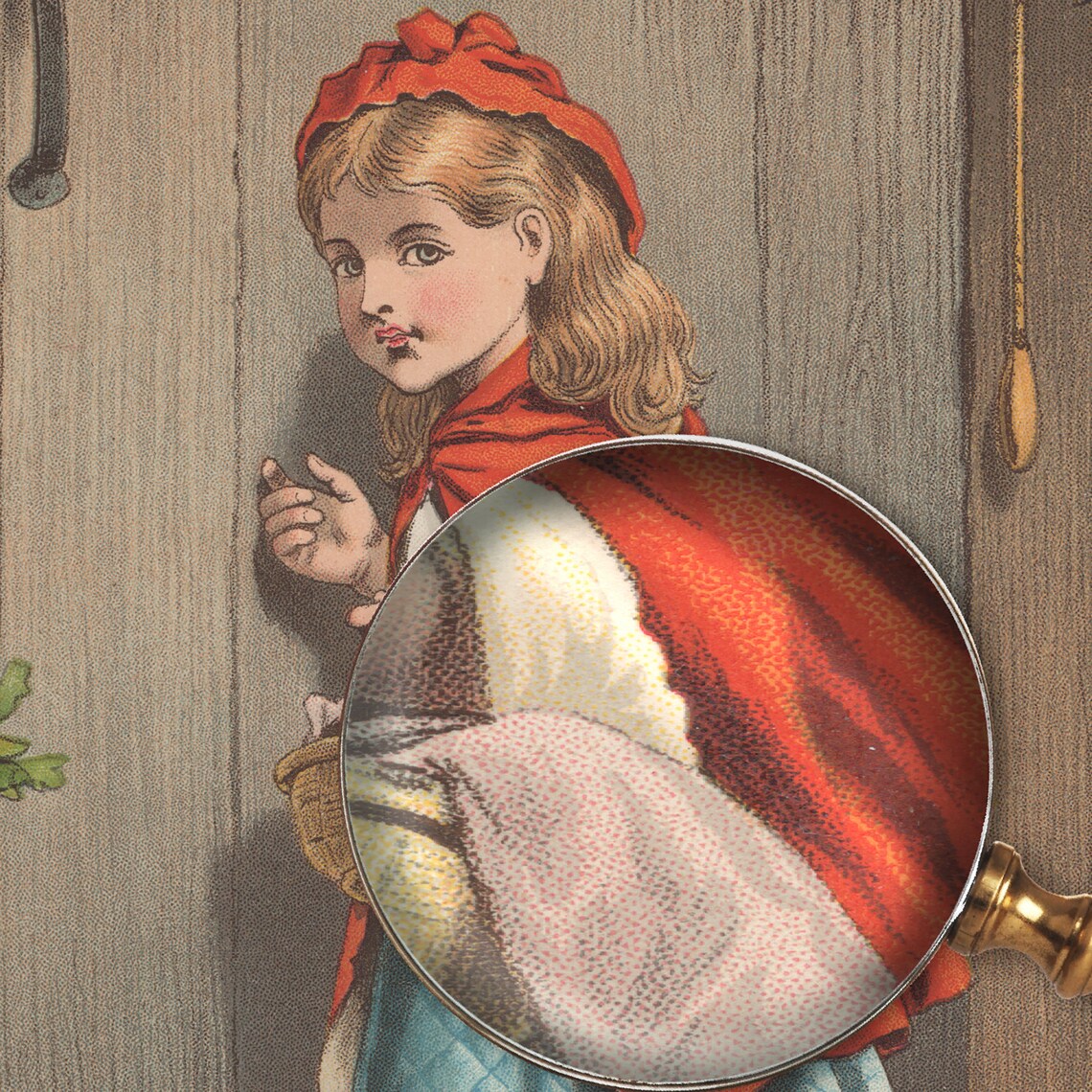 1880 Red Riding Hood Original Antique Print Fairy Tale Chromolithograph ...