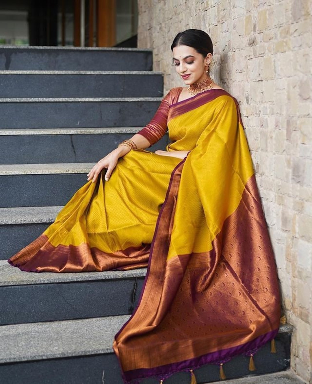 Indian Designer Saree and Yellow and Maroon Colour Saree - Etsy