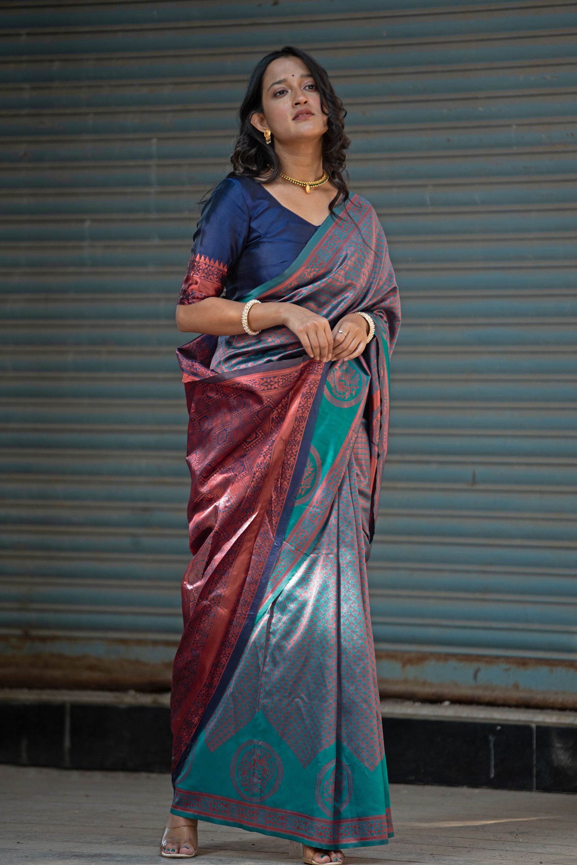 South Indian Saree Banarasi Silk Saree Sea Green & Blue Colour Saree ...