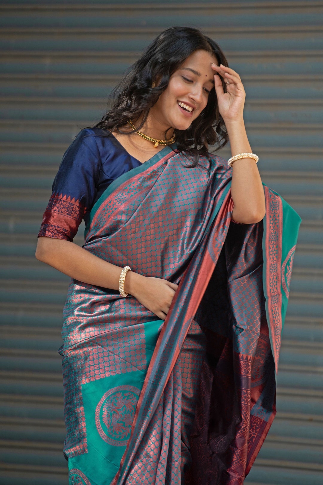 South Indian Saree Banarasi Silk Saree Sea Green & Blue Colour Saree ...