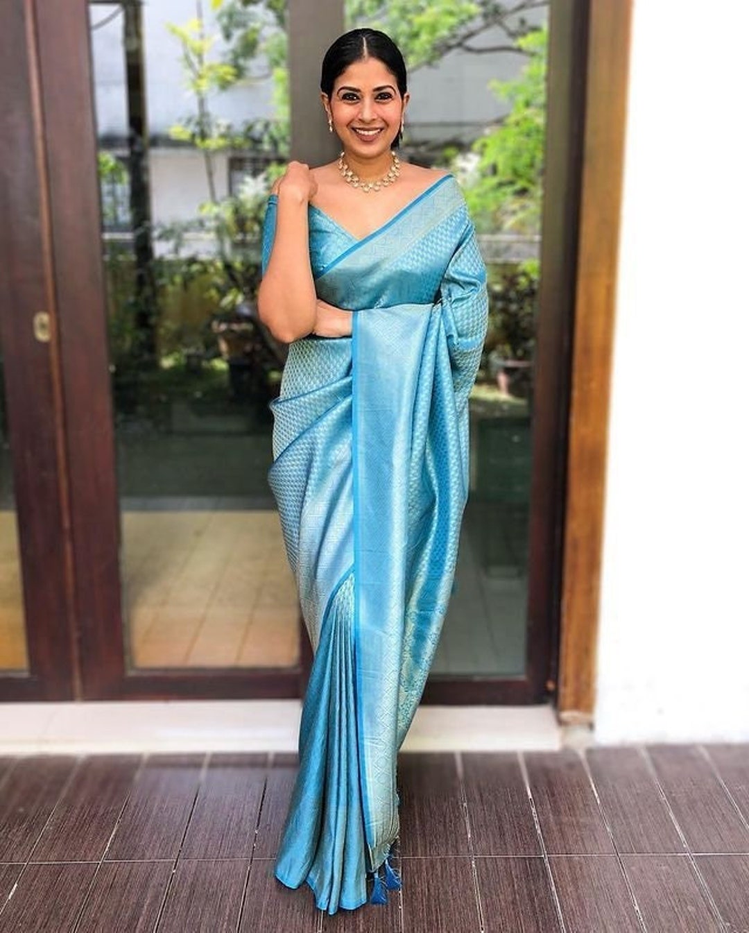 Sky Blue Colour and Silver Zari Weaving Saree Beautiful Design Saree ...