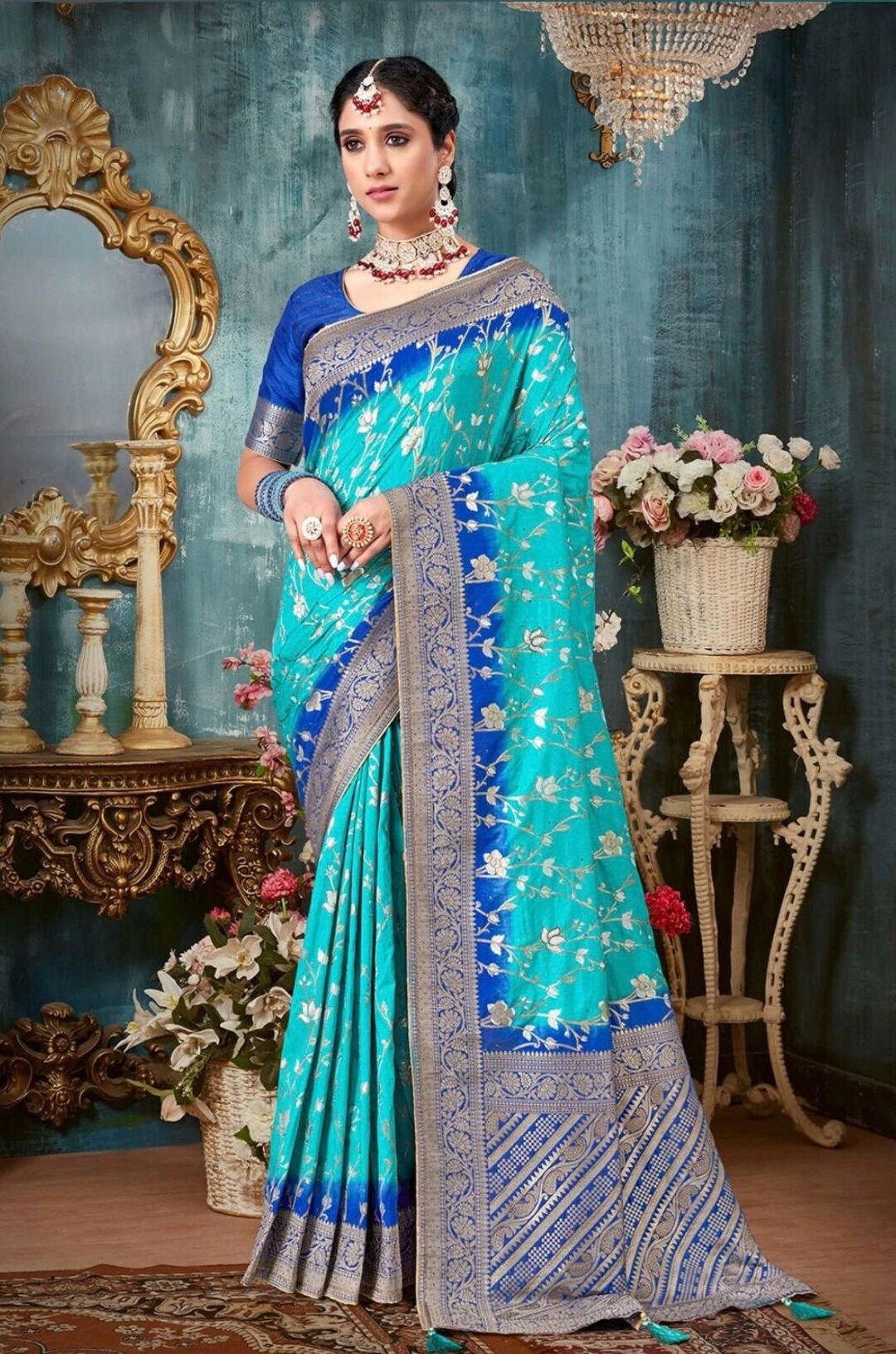 Aqua Blue Colored Zari Weaving Soft Silk Saree Fancy Sari - Etsy
