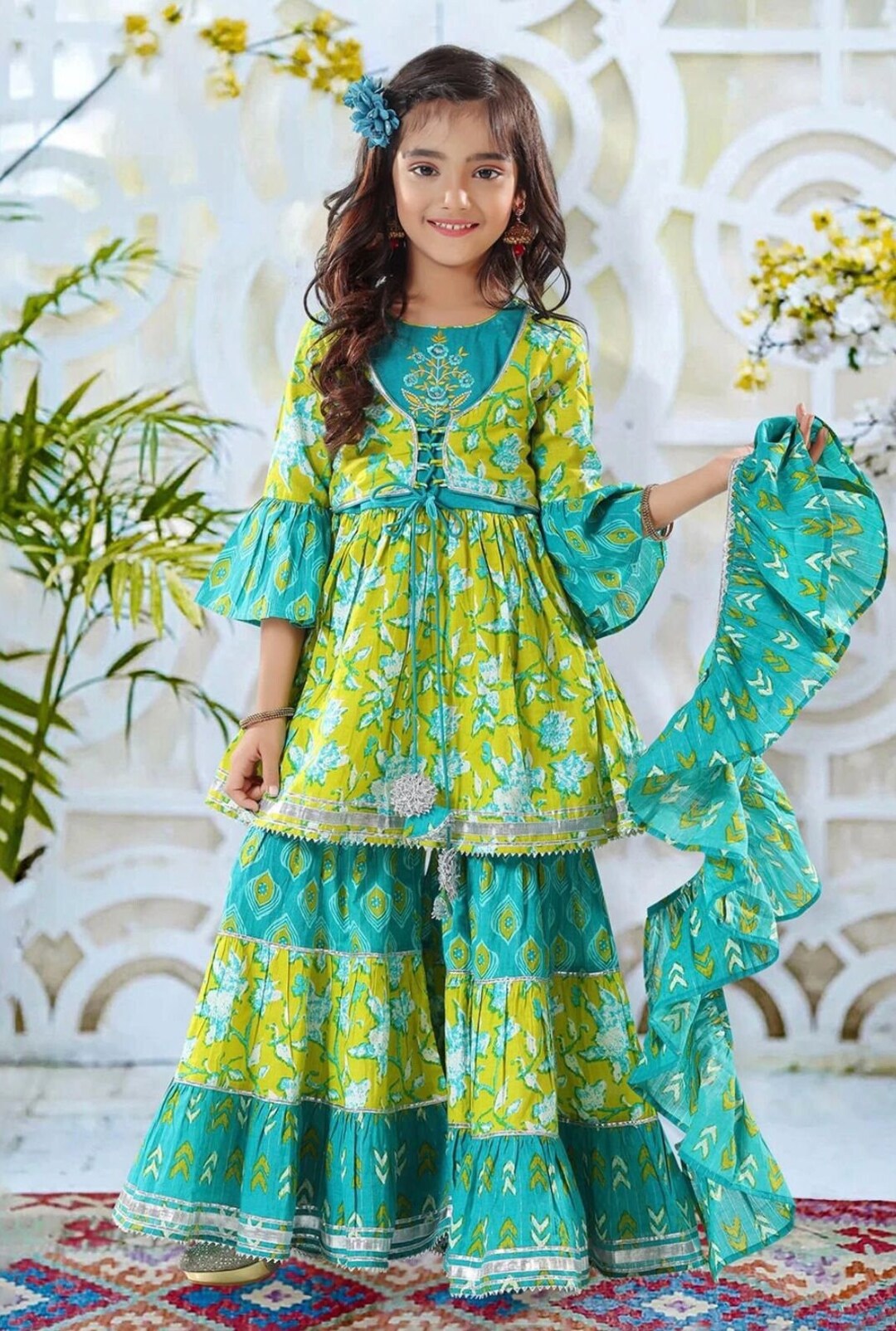 Girls 3-piece Embroidered Shalwar Kameez Dupatta/girls Kurti/ Girls ...