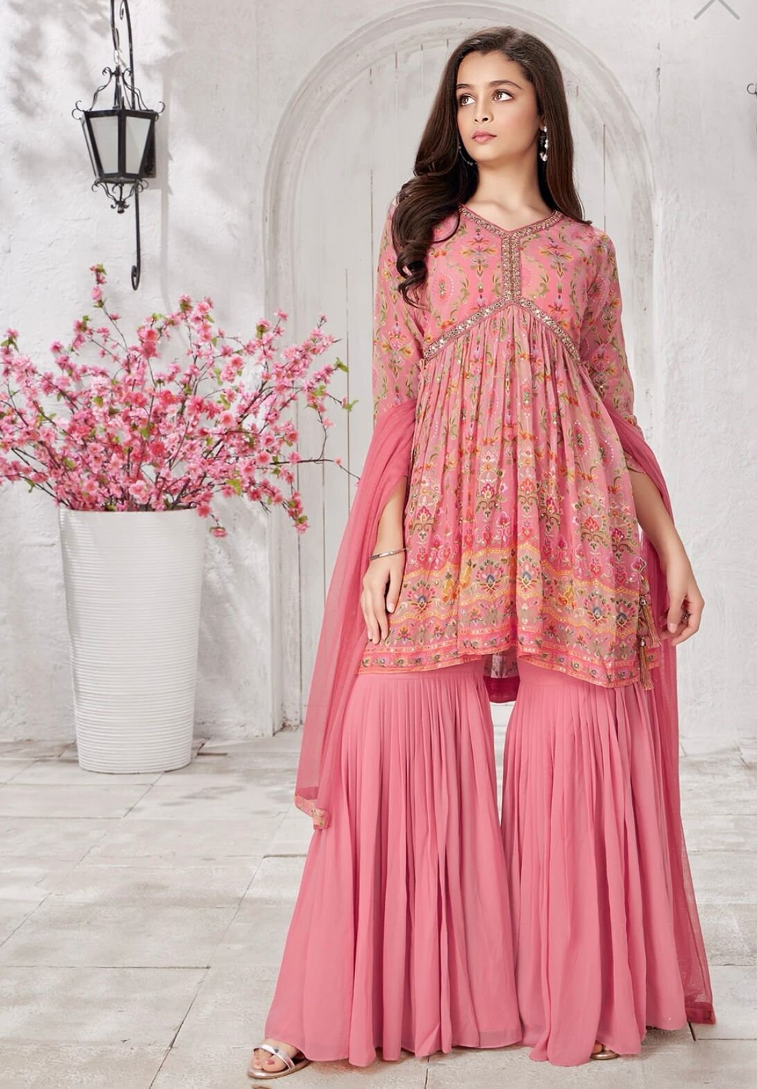 Kids Wear Baby Pink Alia Cut Style Sharara Suit Wedding Sharara ...