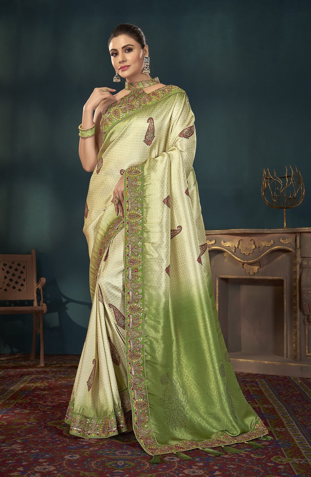 Kanjivaram Jacquard, Cotton Silk Saree & Blouse Piece, Wedding Wear ...
