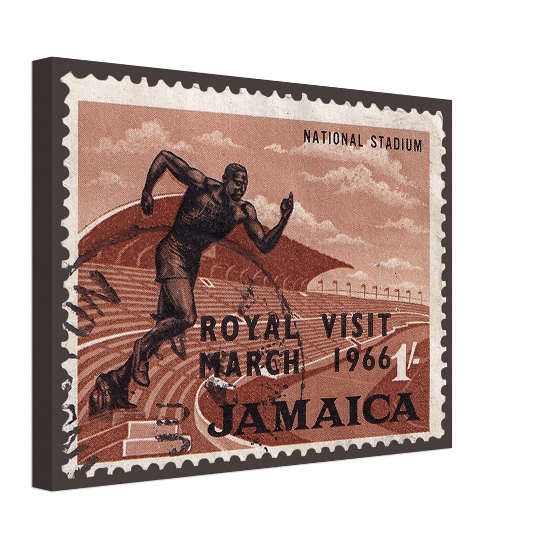 Vintage Running Wall Art, Jamaica 1966 Stamp Inspired Running Wall ...