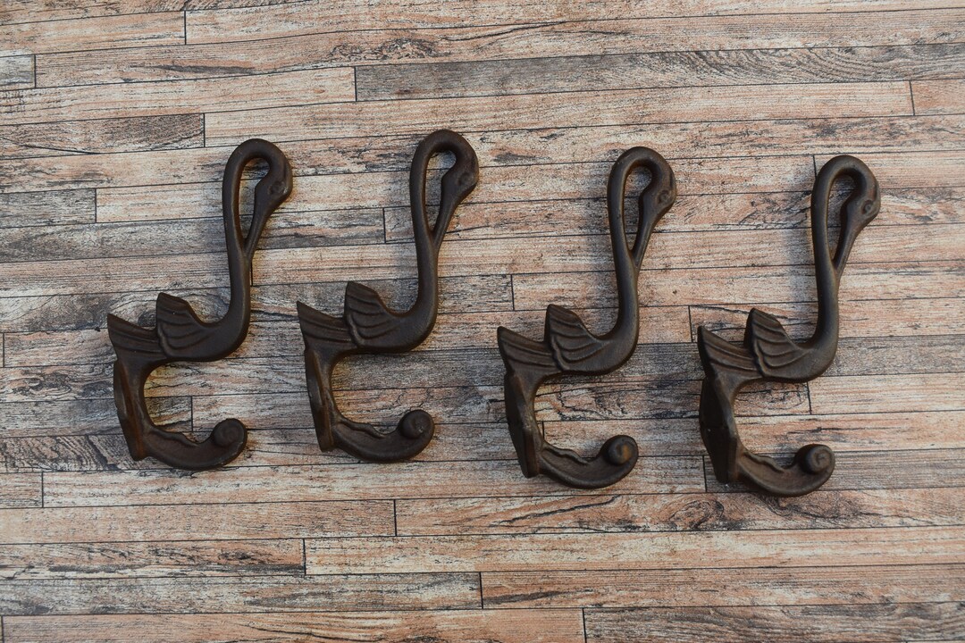 4 Pcs Vintage Cast Iron Hat Coat Pan Pot Hanging Hooks Bird Shape ...