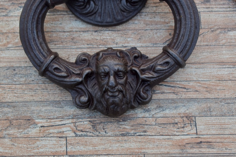 Large Green Man Cast Iron Door Knocker - Victorian Nature Spirit Gate ...