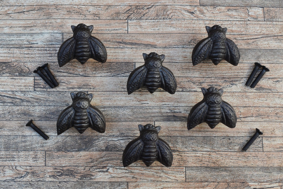 6x Vintage Style Cast Honey Bee Shape Iron Knobs Drawer Cupboard Door ...