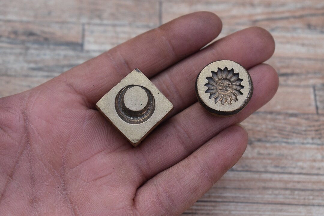 2pcs Vintage Style Handmade Cast Brass SUN & MOON Silversmith Goldsmith ...