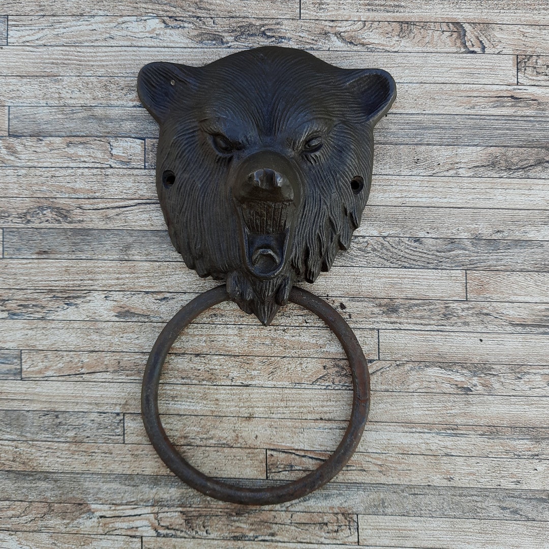 Vintage Cast Iron Large Door Knocker Grizzly bear Face Shape Door Gate ...