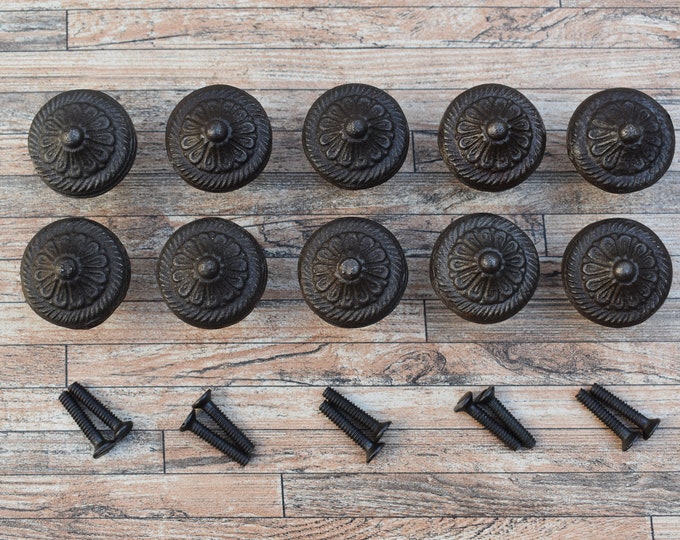 Vintage Brass Finish Filigree Flower Drawer Knobs SET OF 2, Floral Knobs, Drawer Pull, Dresser ...