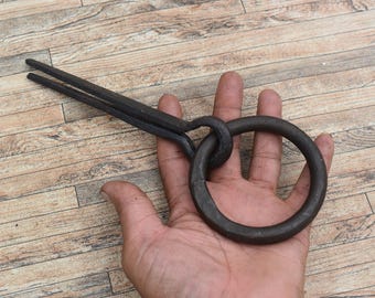 Vintage Wrought Iron Handforged Horse Tie Hitching Post Ring Rustic ...