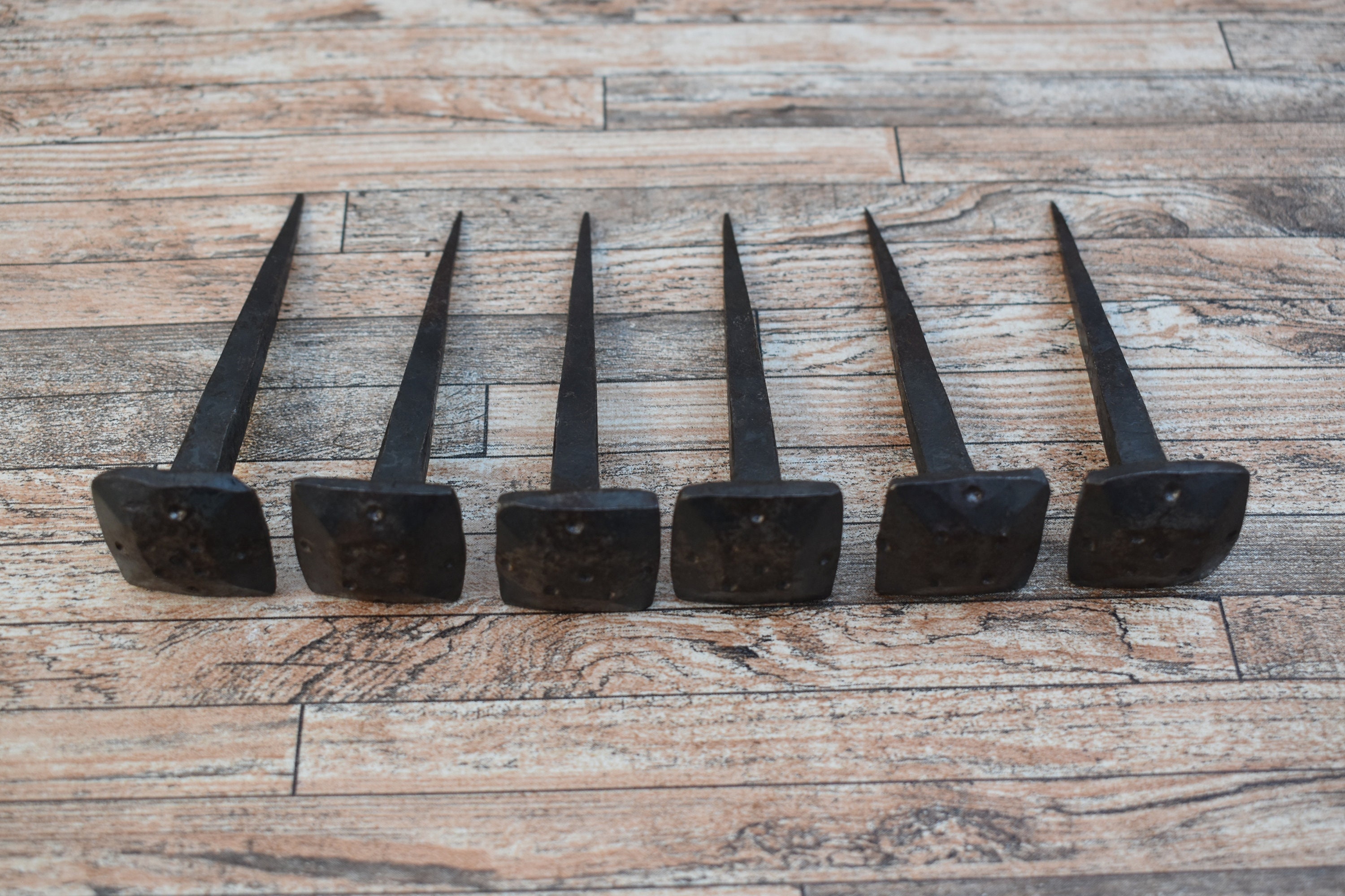 6x Vintage Style Blacksmith Handforged Wrought Iron Nails Door Gate ...