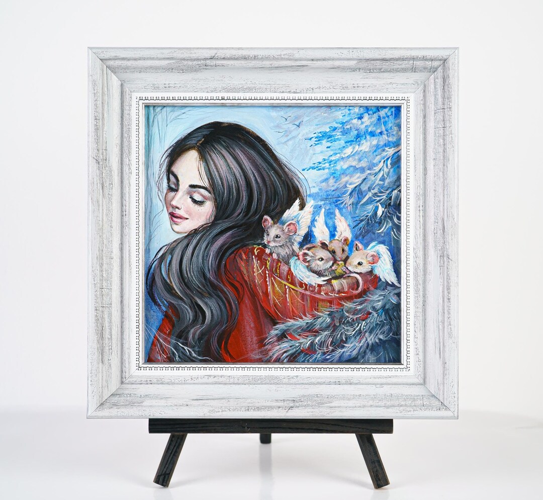Framed Fantasy Oil Painting, Fairy of Mice Portrait, Whimsical ...