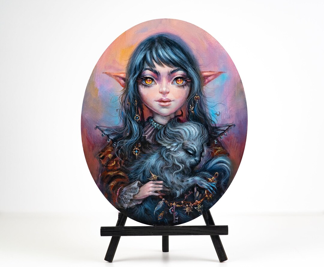 Elf Acrylic Painting, Original Whimsical Art, Magical Elf Girl Portrait ...