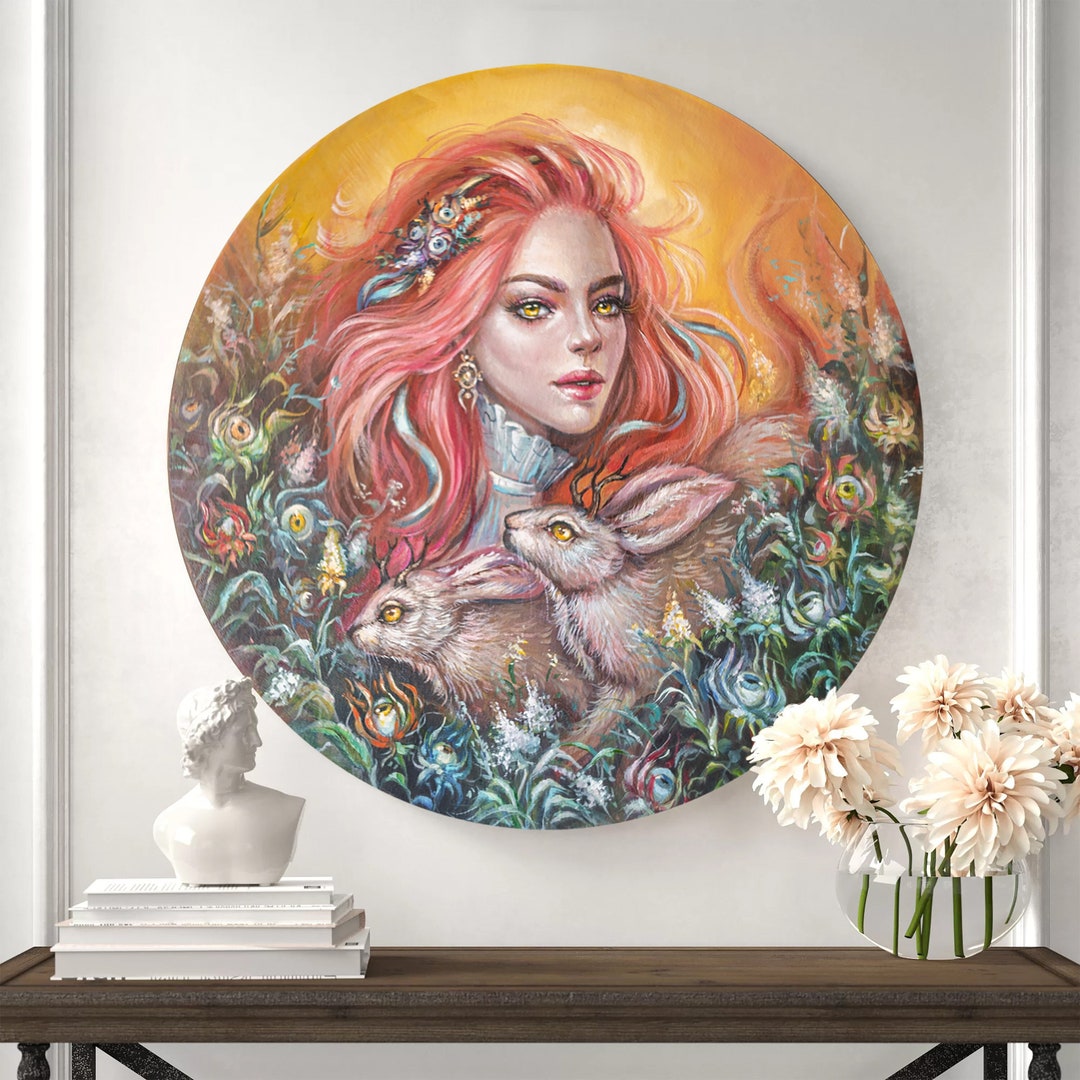 Round Fairy Acrylic Portrait Painting, Colourful Whimsical Painting ...