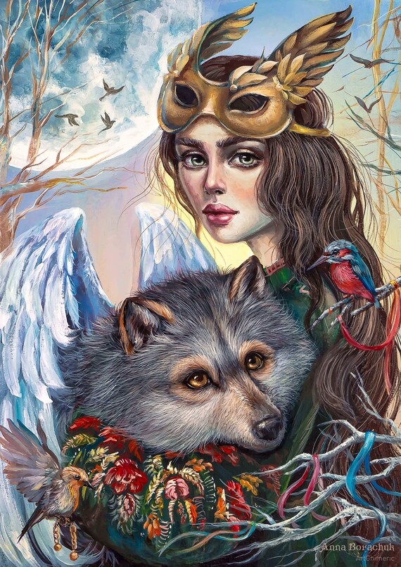 Fantasy Art Fairies And Wolves Moody Vintage Portrait Wolf In Red Cape
