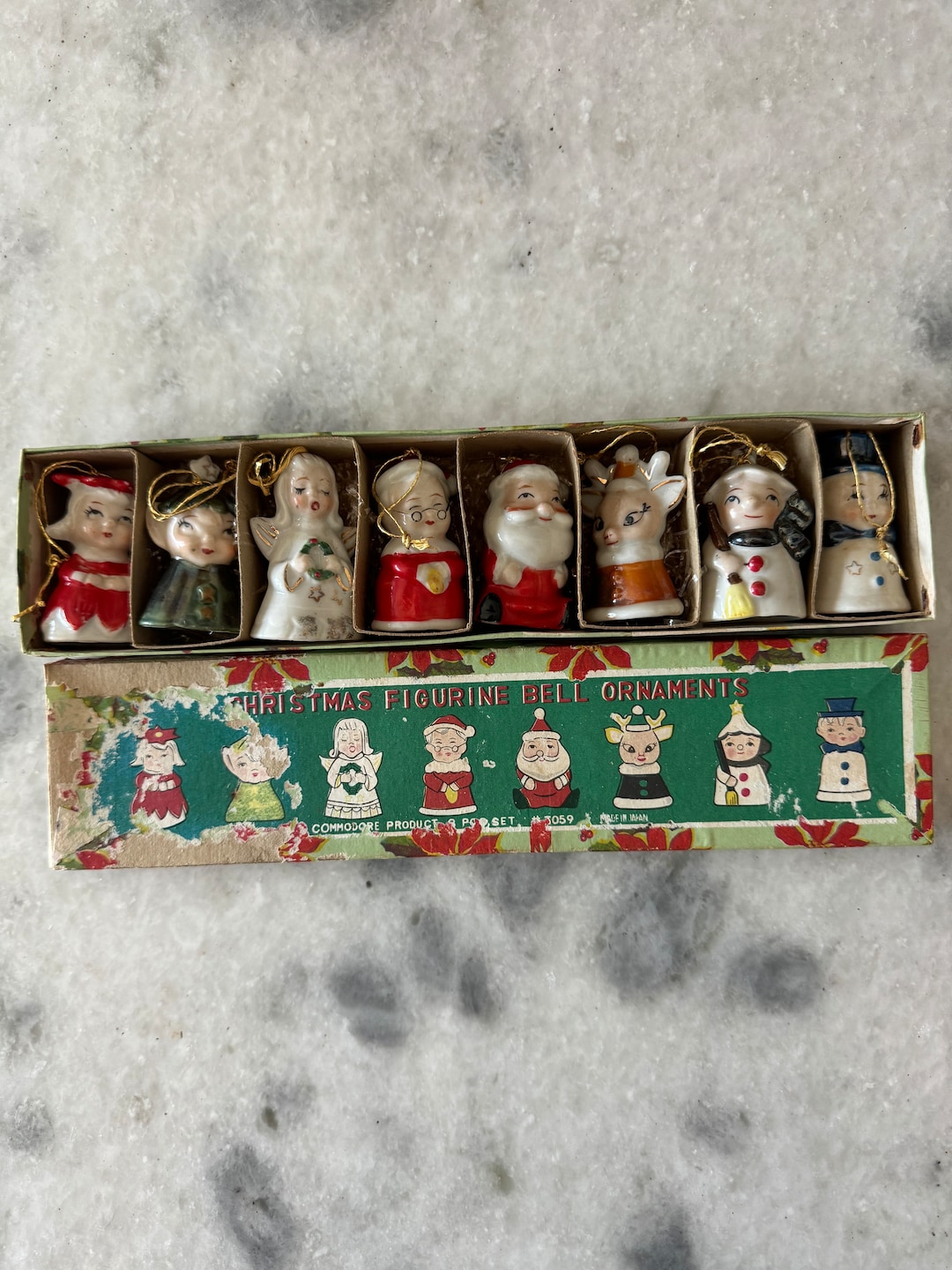 Vintage Christmas Figurine Bell Ornaments Commodore, Santa Angel Elf ...