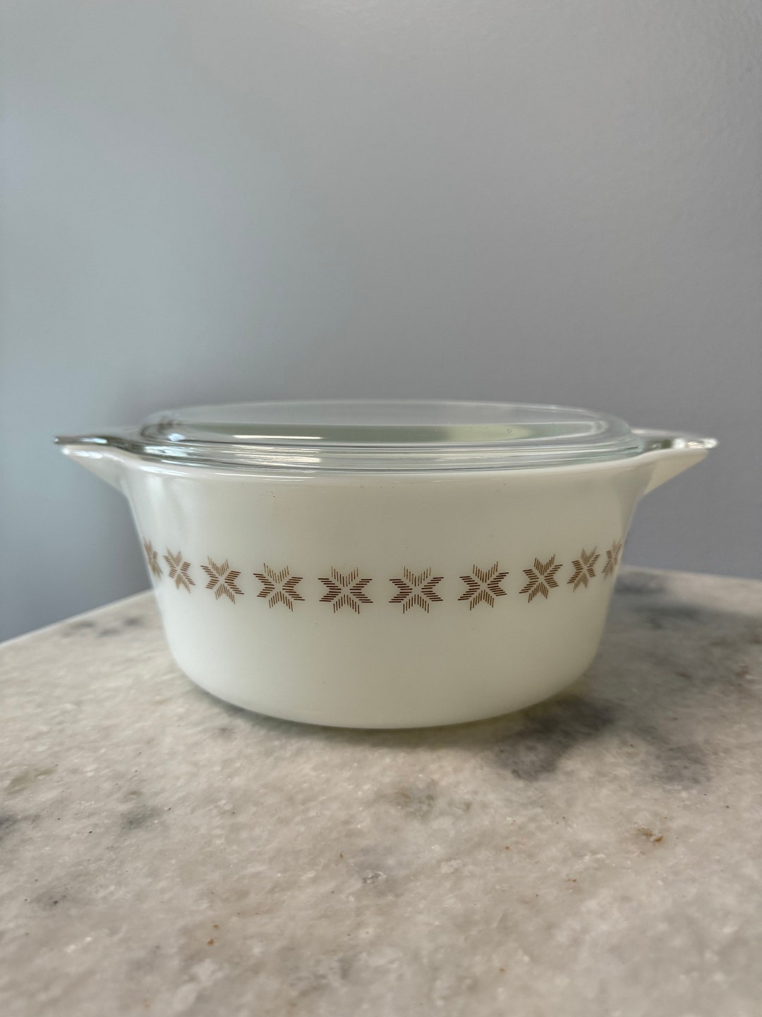 Vtg Pyrex 475 1/2 Qt Town & Country Pattern White/tan Casserole Dish ...
