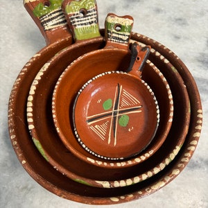 Vintage Mexican Handmade Red Clay Nesting Pans, Handpainted Mexican ...
