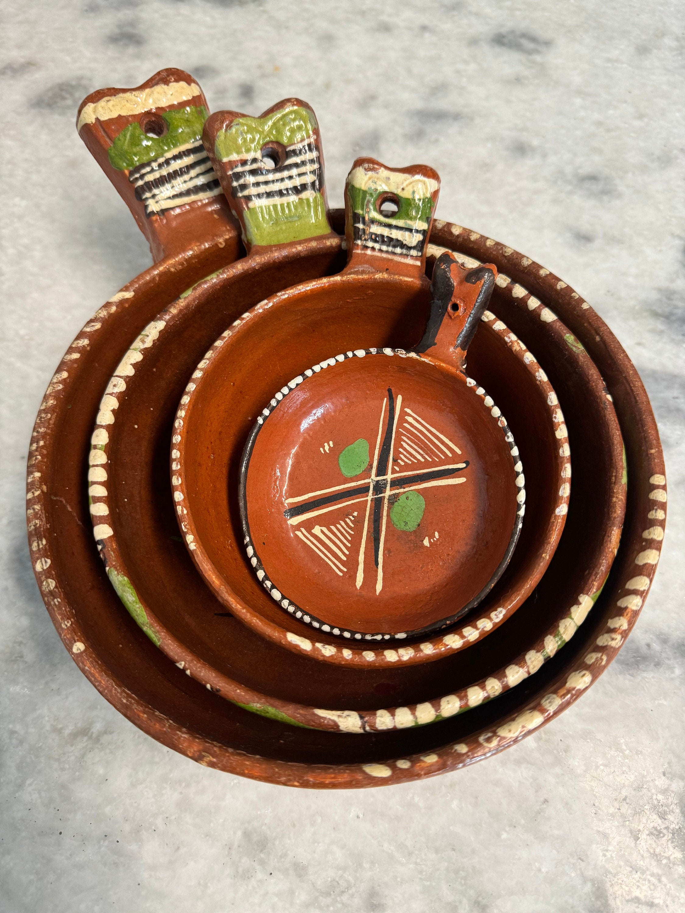 Vintage Mexican Handmade Red Clay Nesting Pans, Handpainted Mexican ...