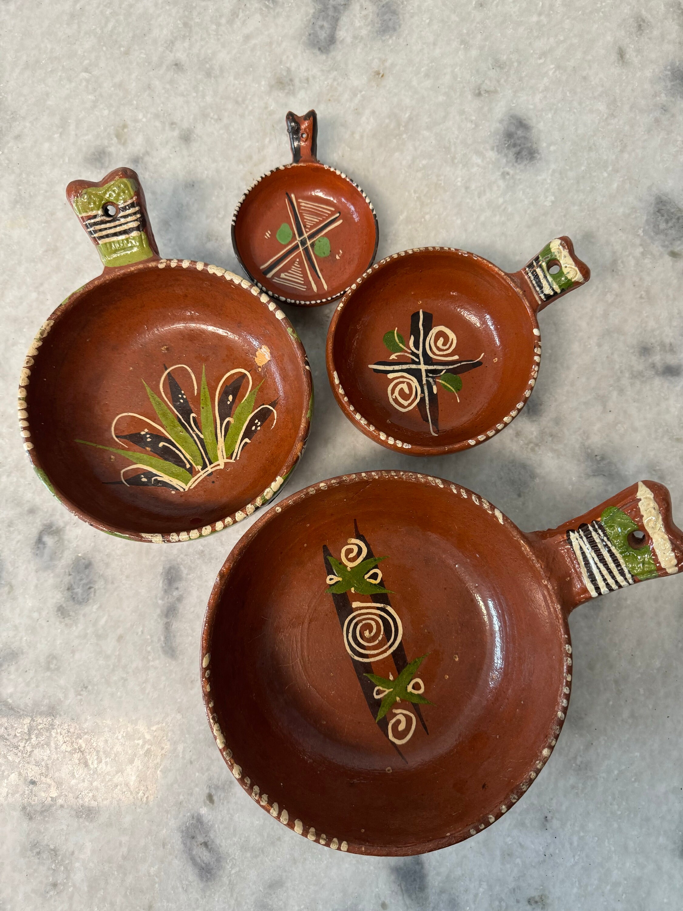 Vintage Mexican Handmade Red Clay Nesting Pans, Handpainted Mexican ...