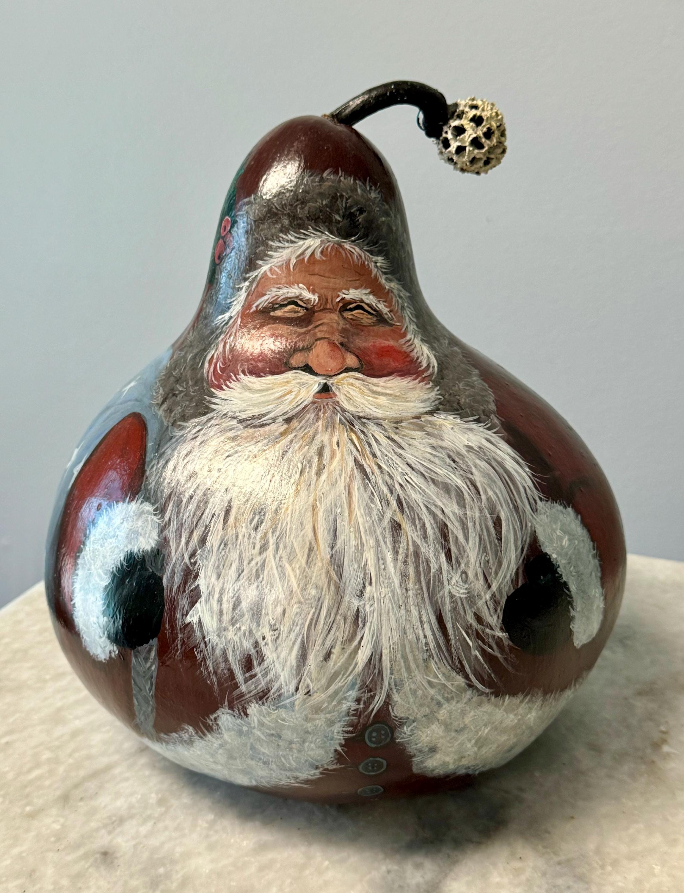 Handpainted Large Dried Gourd, Handpainted Santa Gourd, Folk Art Santa ...