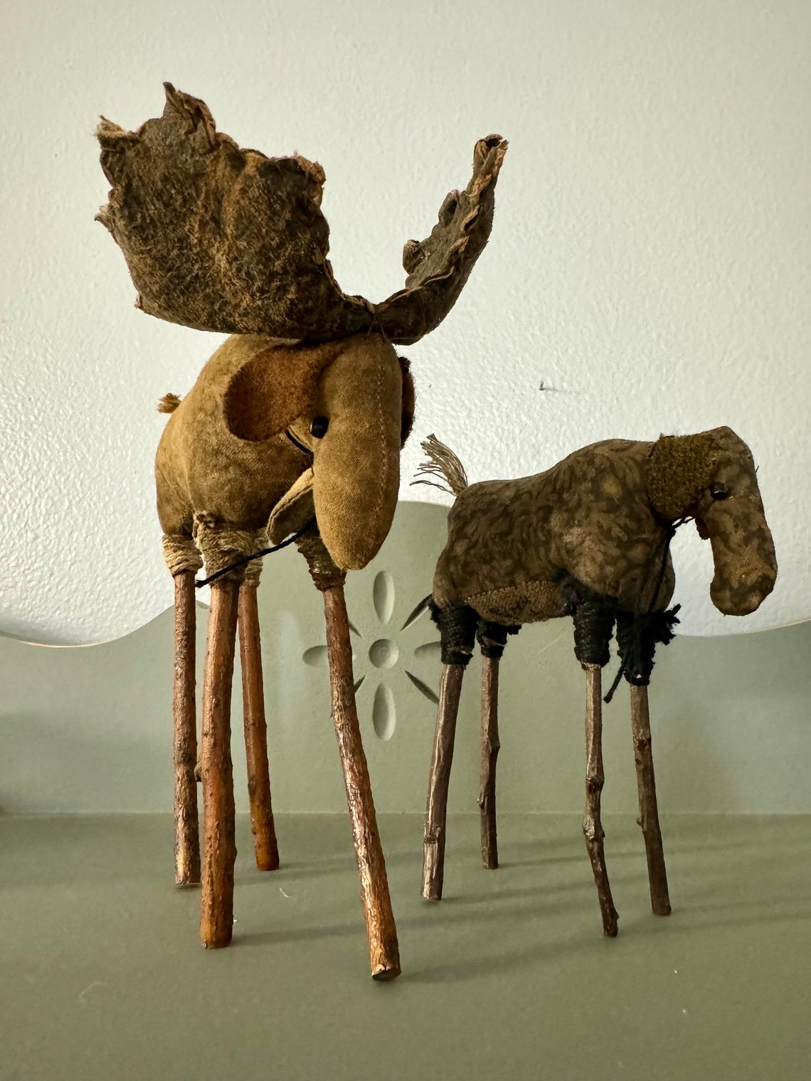 Handmade Primitive Moose & Baby, Primitive Animals, Folk Art Decor ...