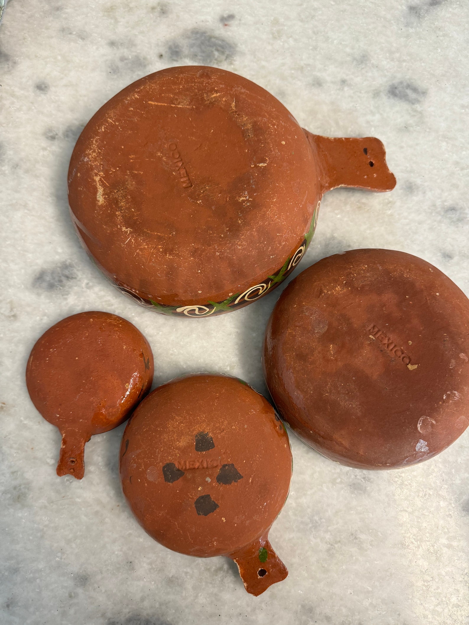 Vintage Mexican Handmade Red Clay Nesting Pans, Handpainted Mexican ...