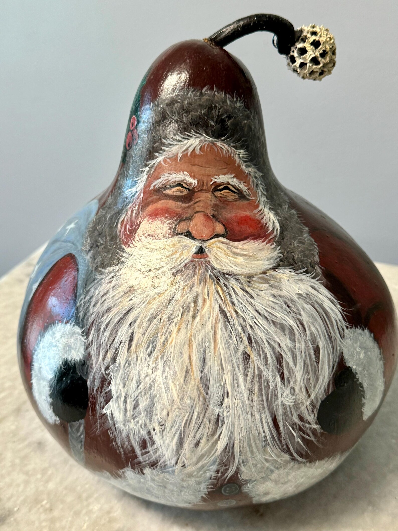 Handpainted Large Dried Gourd, Handpainted Santa Gourd, Folk Art Santa ...