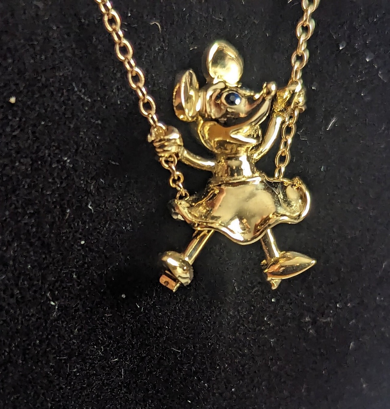 18 Karat Yellow Gold Mini Mouse Likeness on 14 Karat Yellow Gold Cable ...