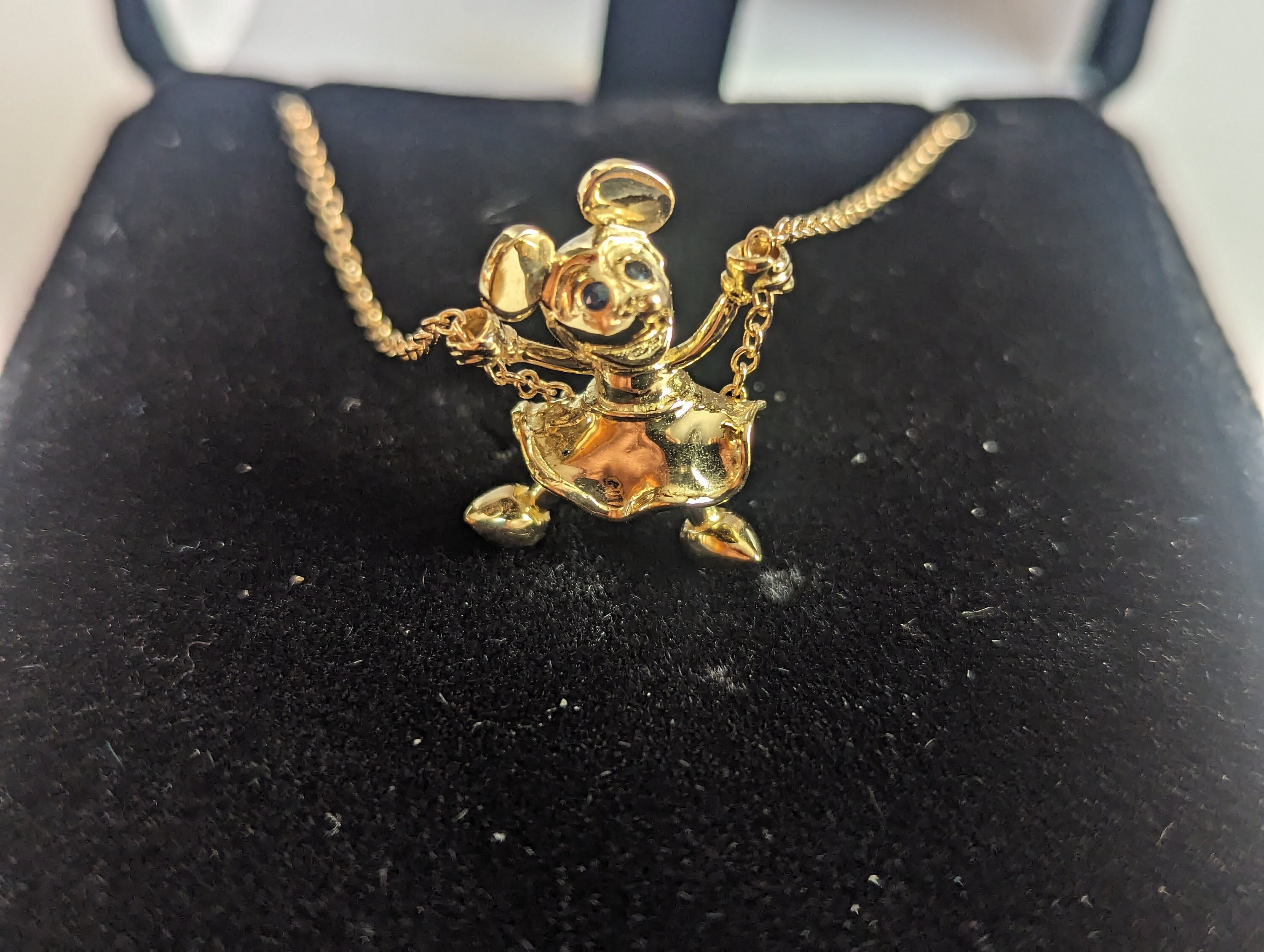 18 Karat Yellow Gold Mini Mouse Likeness on 14 Karat Yellow Gold Cable ...