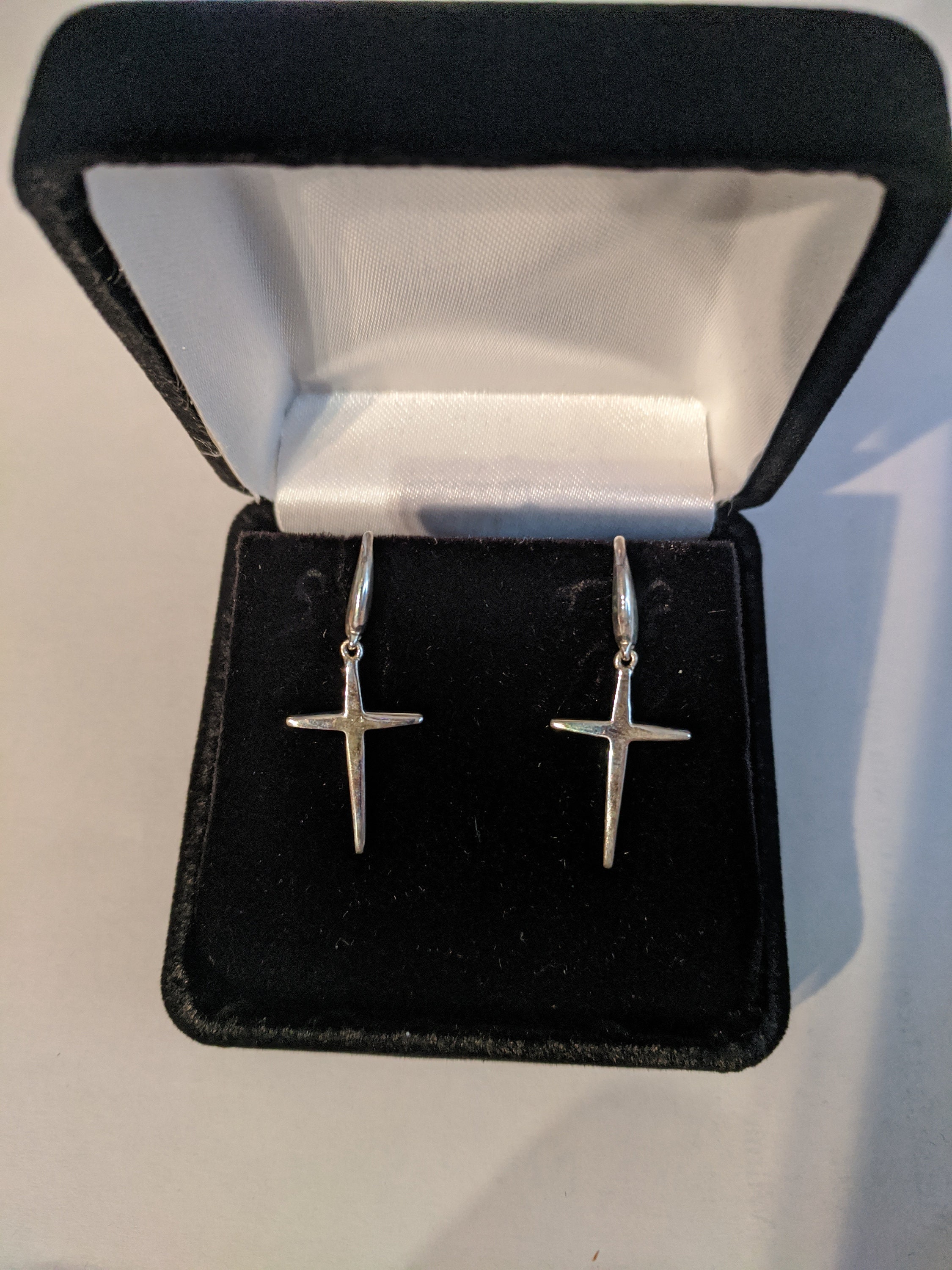 Sterling Silver Dangling Cross Earrings - Etsy