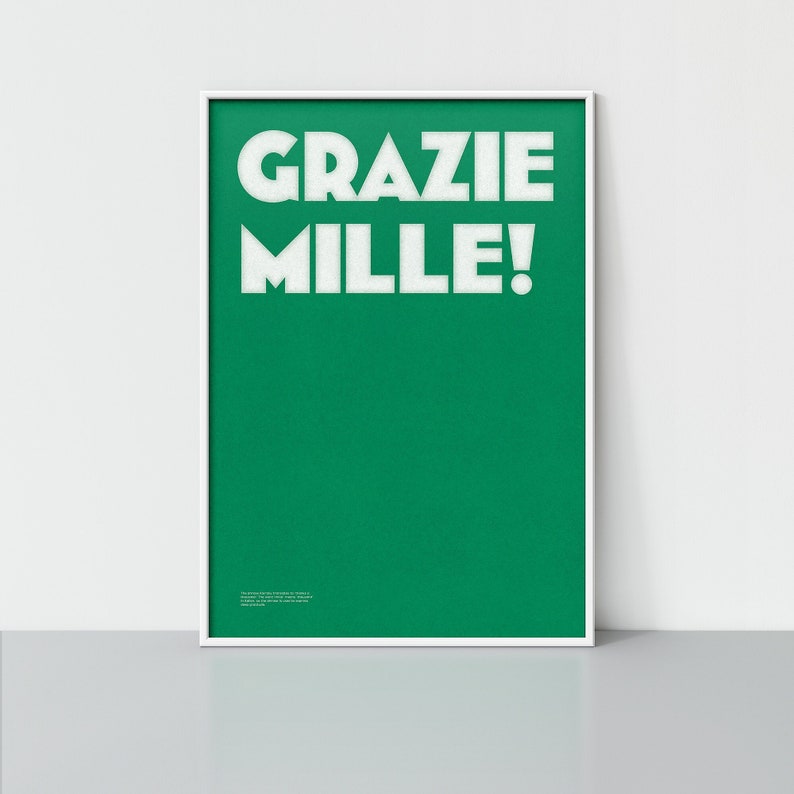 Grazie Mille Poster | Italian Thank You | Typography Print | Minimalist ...