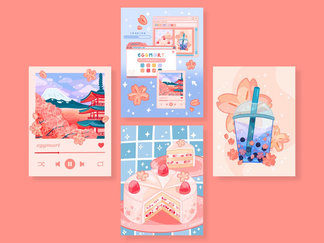 Summer Sakuras Mini Print Set | Four Designs per Set | Hand Drawn Art ...