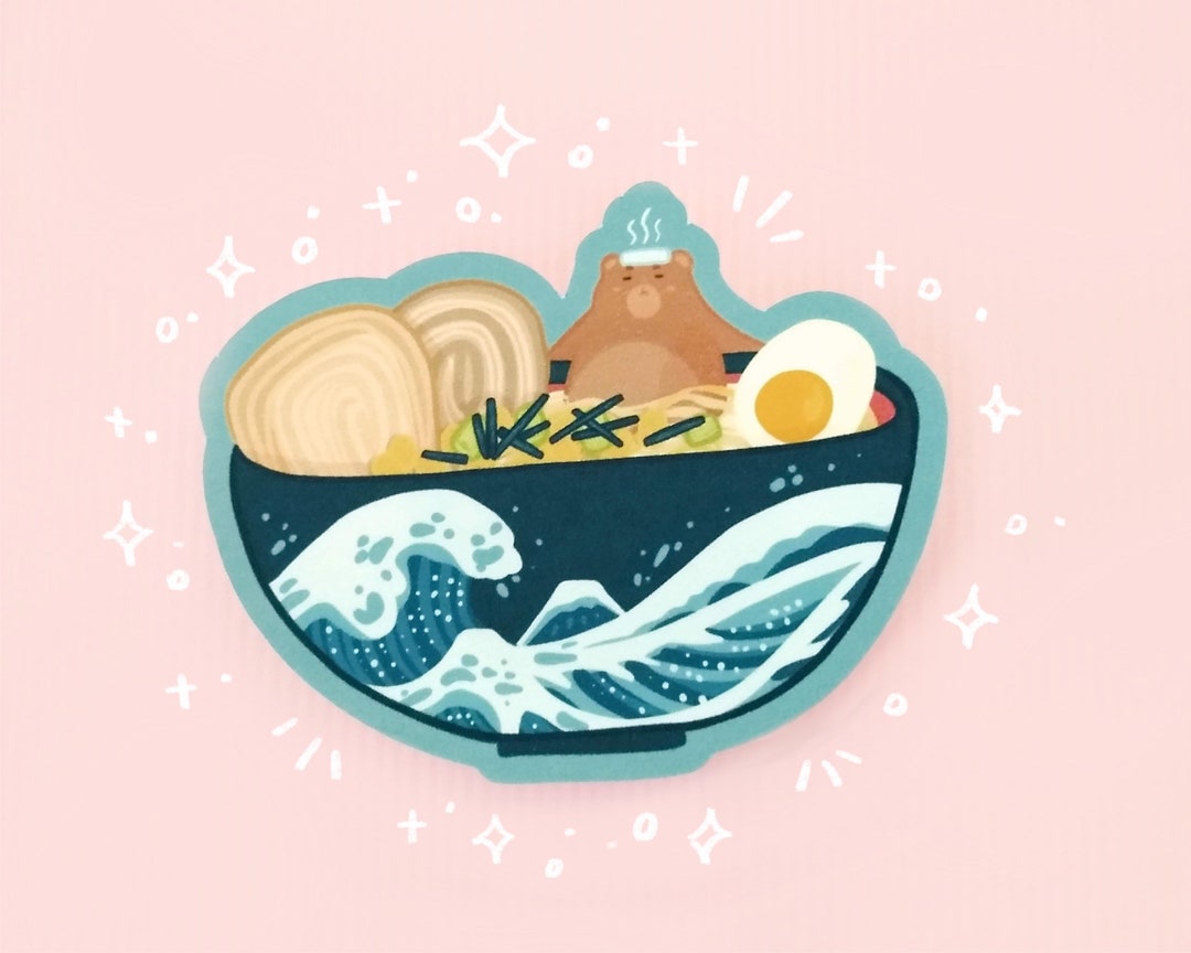 Ramen Onsen Bear | Vinyl Sticker for Journals, Laptop, Hand Drawn - Etsy