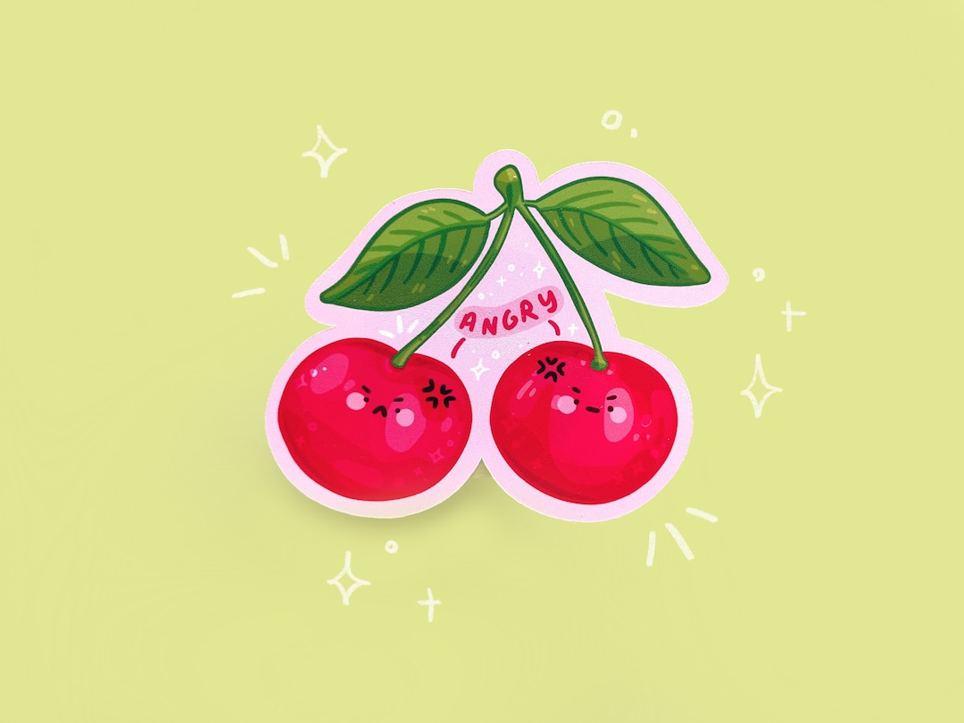 Angry Cherry Sticker | Vinyl Sticker for Journals, Laptop, Hand Drawn ...